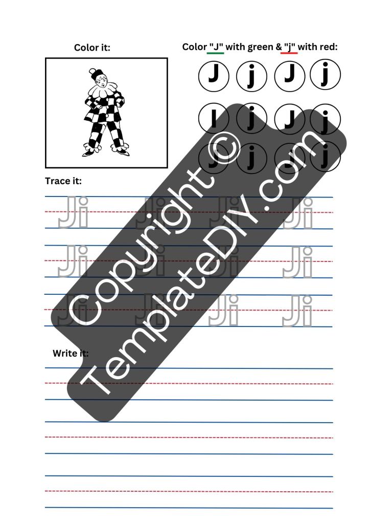 Letter J Worksheets Template Blank Printable PDF, Word