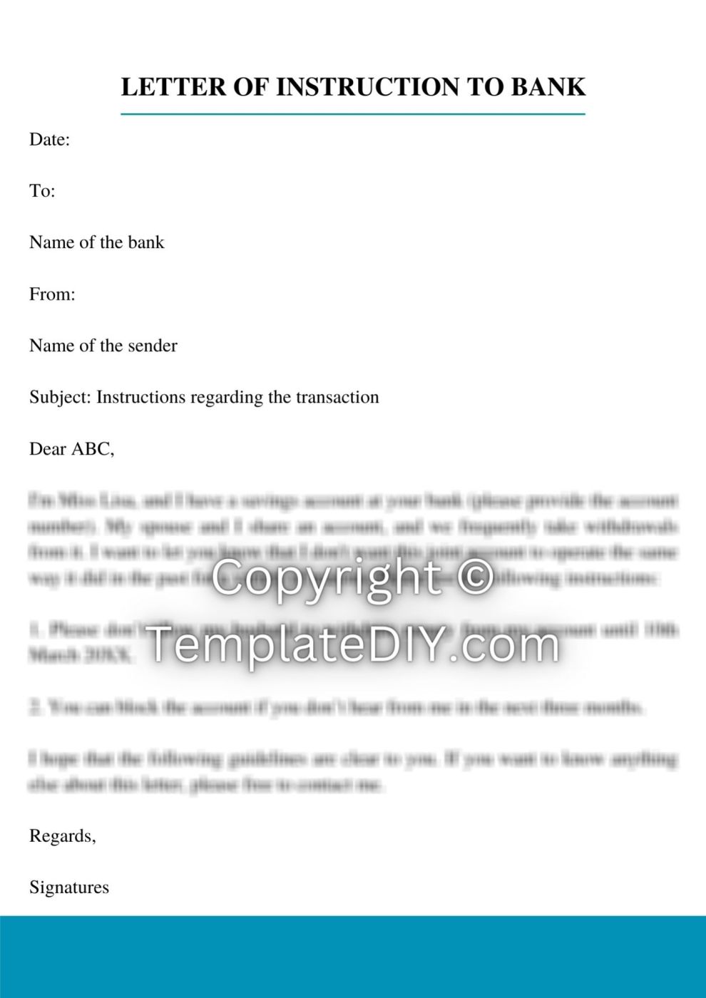 Customizable Bank Instruction Letter Template PDF