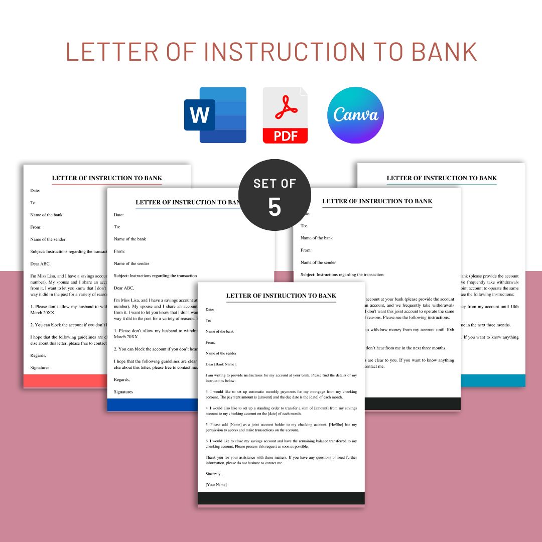 Customizable Bank Instruction Letter Template PDF