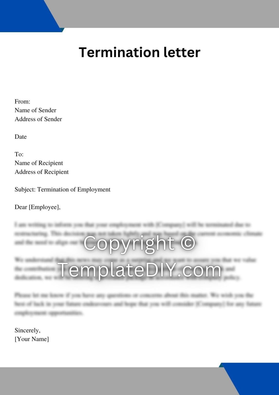 Letter of Termination of Employment Due to Restructuring