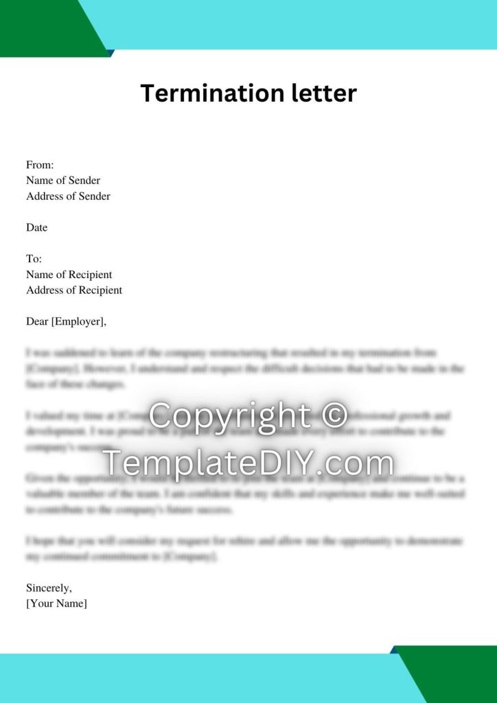 Letter to Request Rehire After Termination Sample [Word]