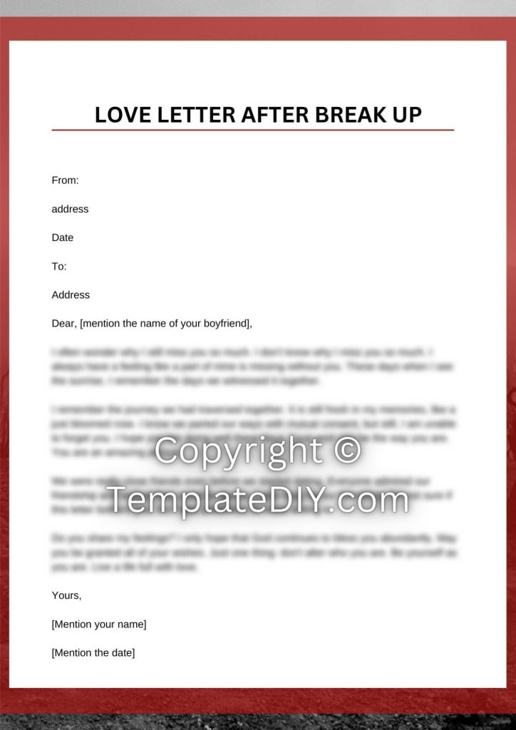 Love Letter After Breakup Sample with Examples [Word]