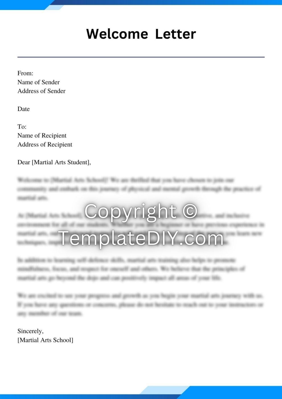 Martial Arts Welcome Letter Sample with Examples