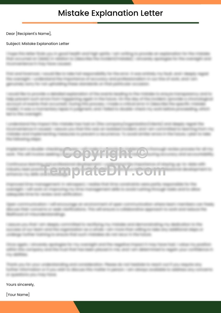 Mistake Explanation Letter Sample with Examples [Word]