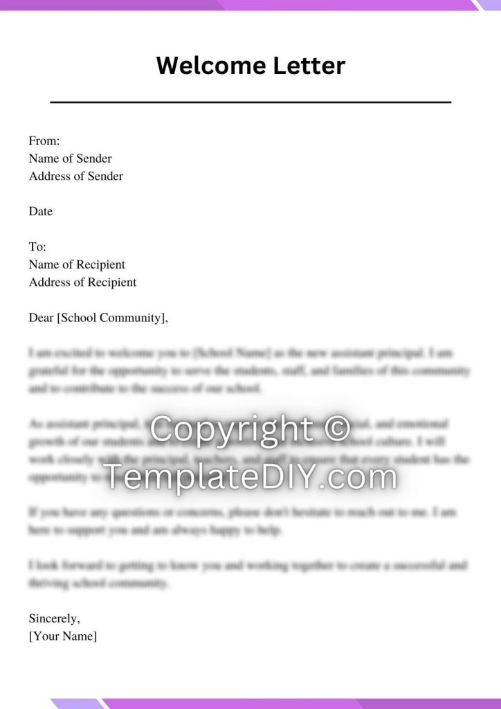 New Assistant Principal Welcome Letter Sample [Word]