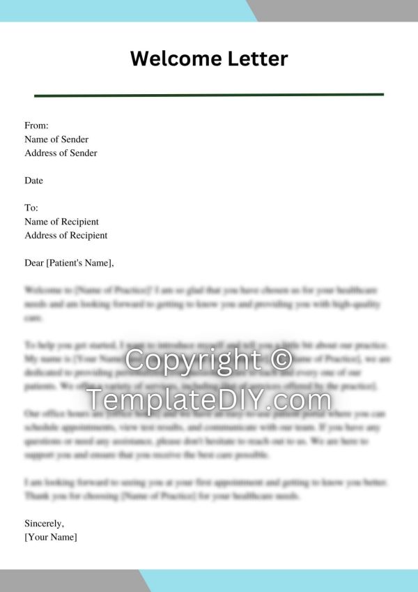 New Patient Welcome Letter Sample Template with Examples