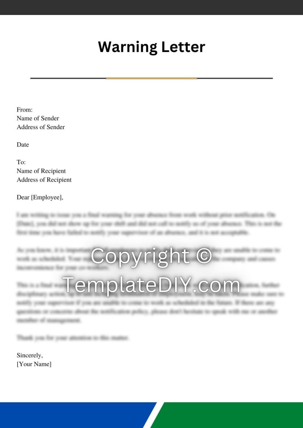 No Show No Call Warning Letter Sample with Examples [Word]