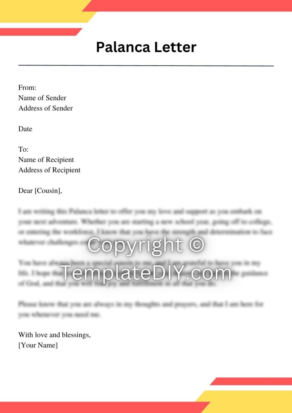 Palanca Letter for Cousin Sample with Examples [Word]