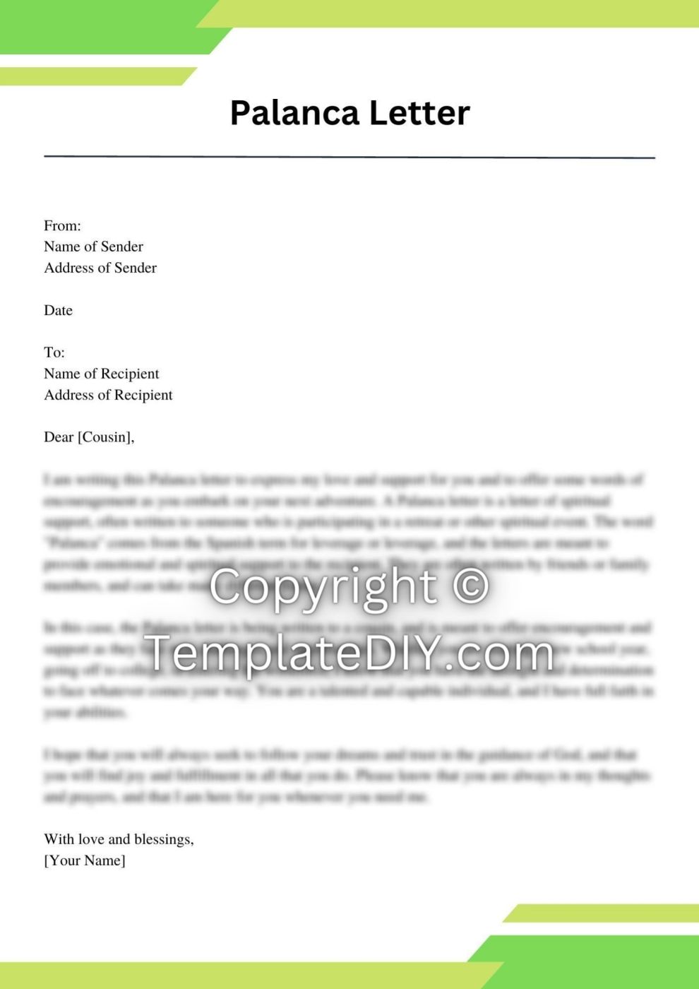 Palanca Letter for Cousin Sample with Examples [Word]