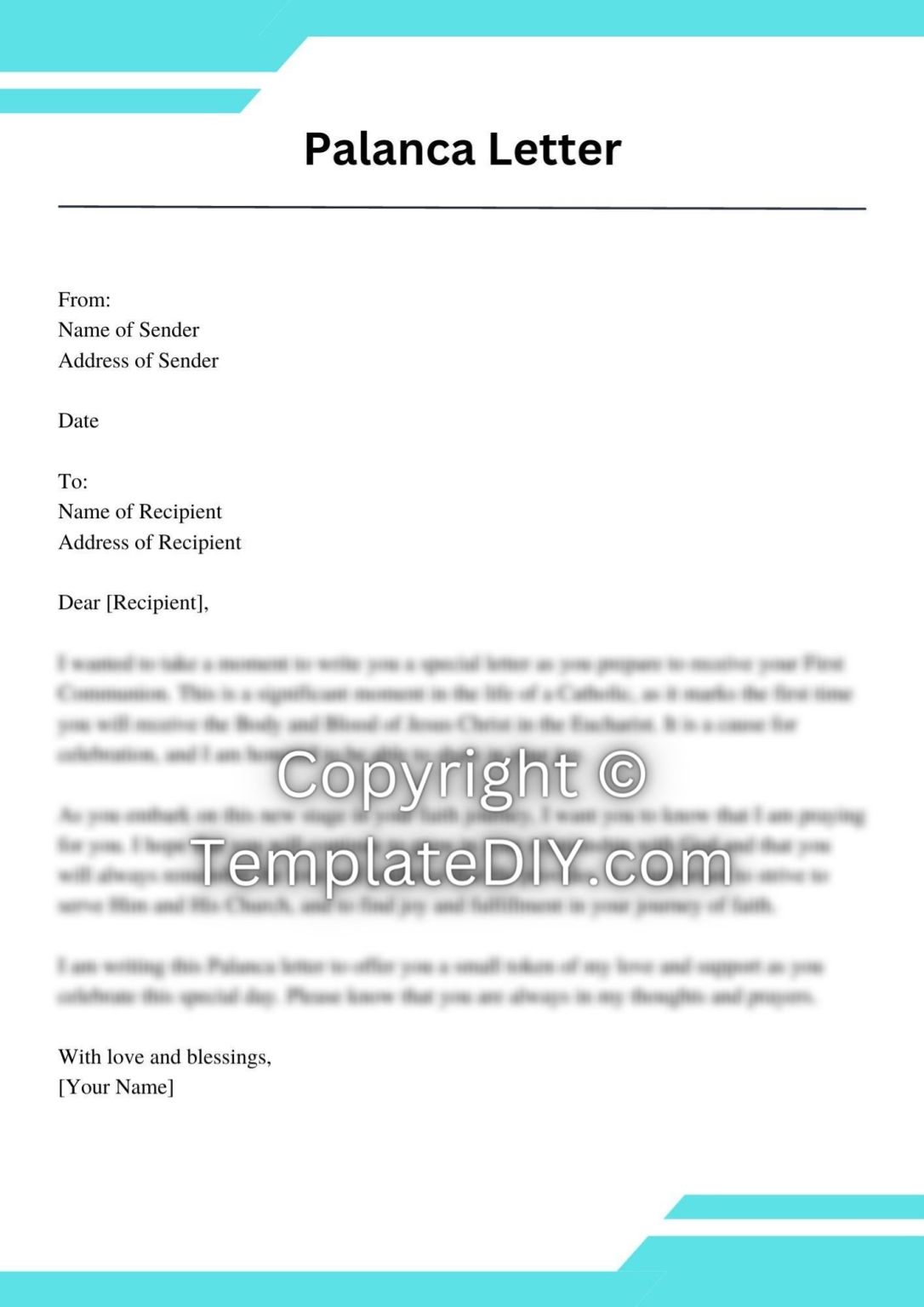 Palanca Letter for First Communion | Editable Templates