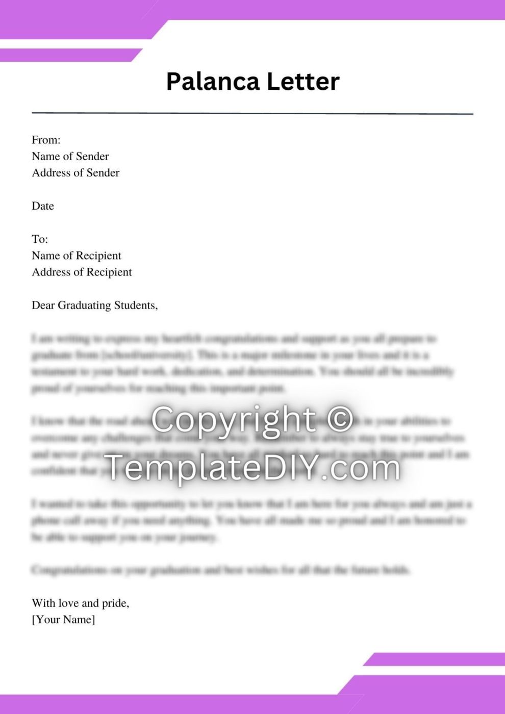 Palanca Letter for Graduating Students | Printable Template