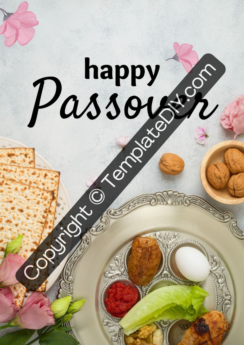 Passover Greeting Card Template Printable PDF, Word