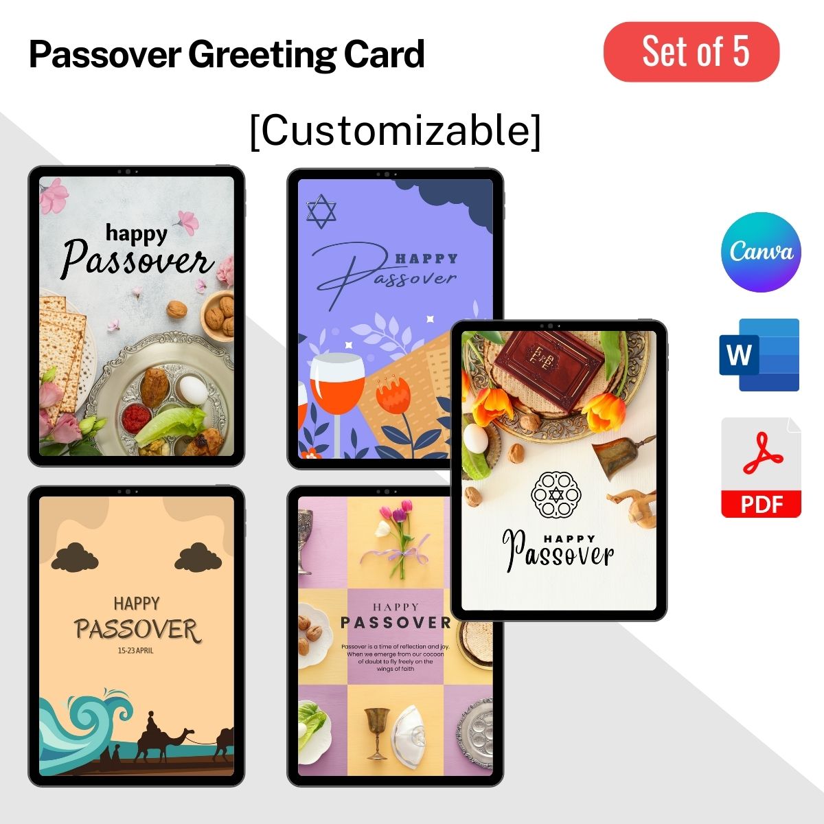 Passover Greeting Card Template Printable PDF, Word