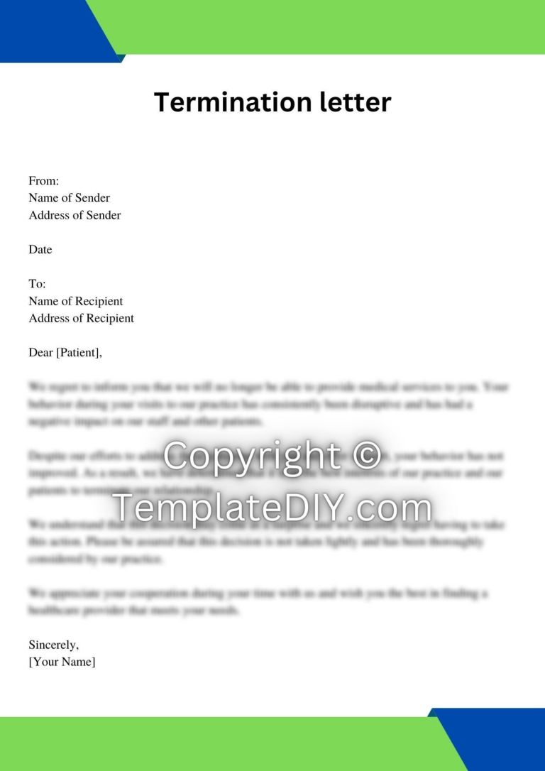 Patient Termination Letter Due to Behavior Template | Download