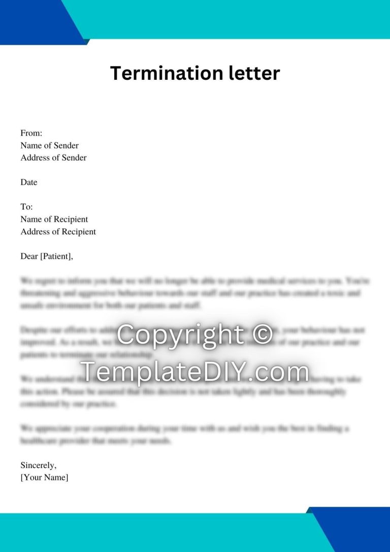 Patient Termination Letter Due to Behavior Template | Download