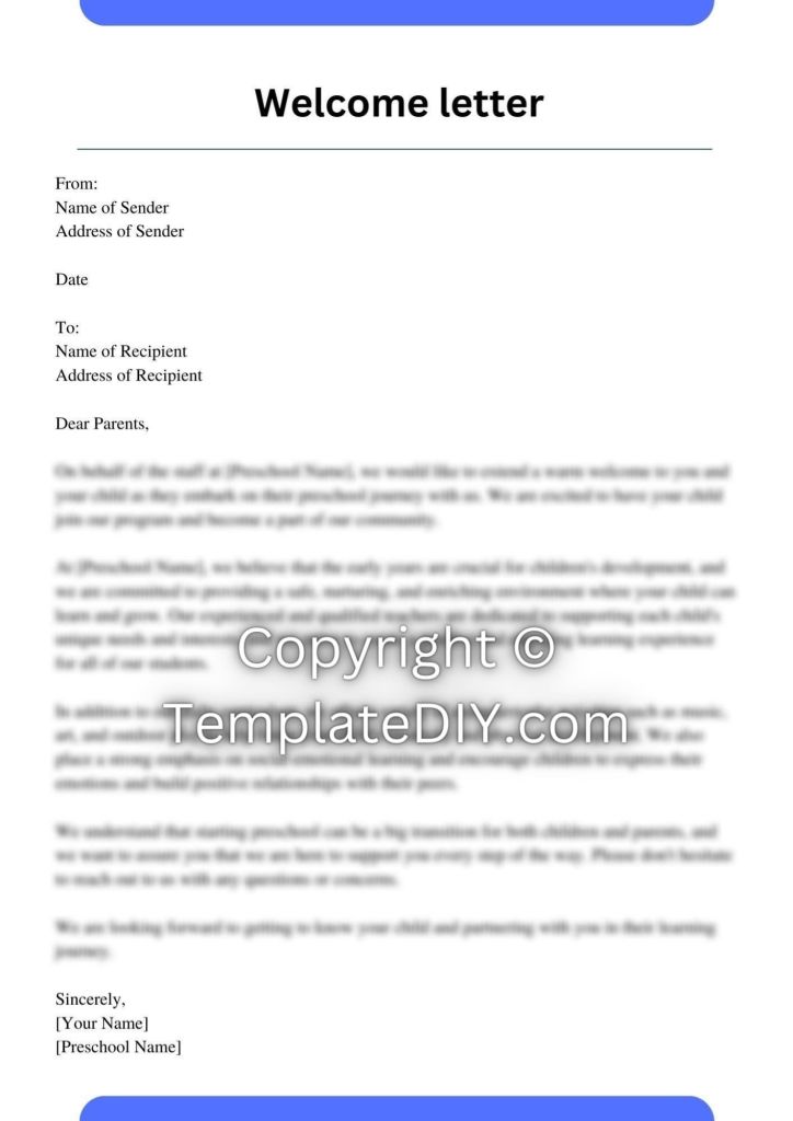 Preschool Welcome Letter to Parents Sample and Examples