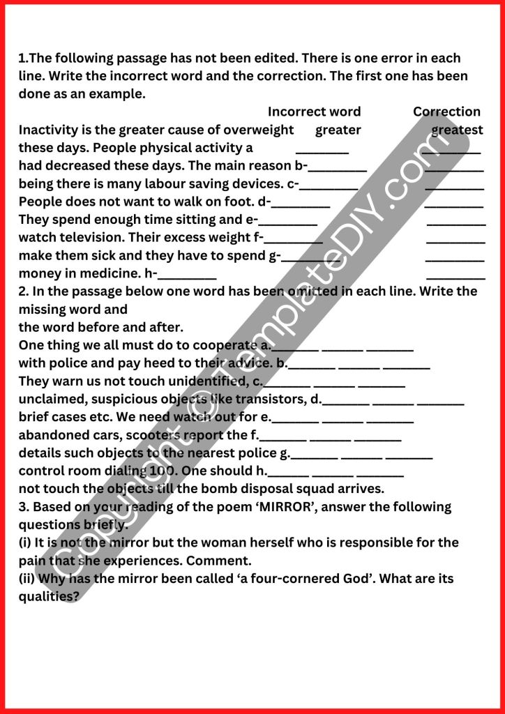 10th Grade English Worksheets Printable Template in PDF & Word
