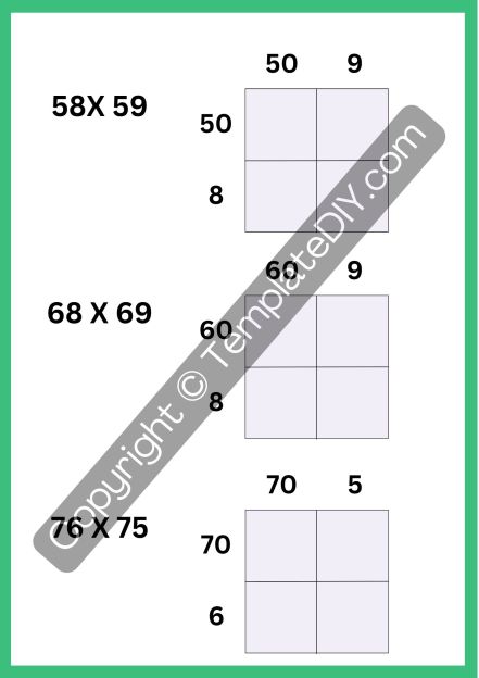 2 Digit by 2 Digit Area Model Worksheet Template PDF