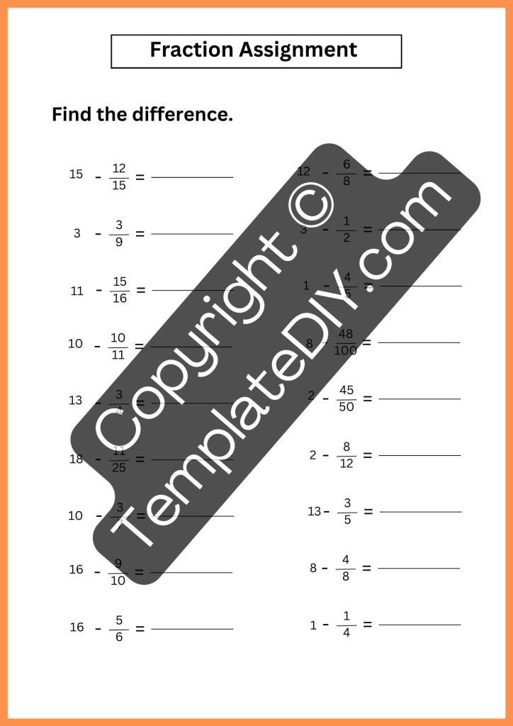4th Grade Fractions Worksheets Template Printable PDF, Word