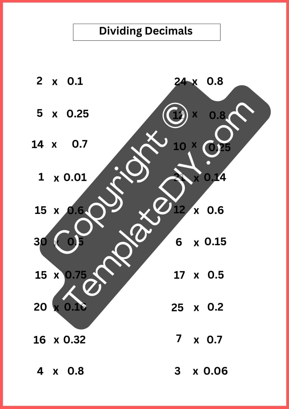 5th Grade Decimal Worksheets Printable Template PDF, Word