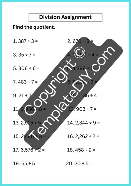 5th Grade Division Worksheets Printable Template in Pdf & Word
