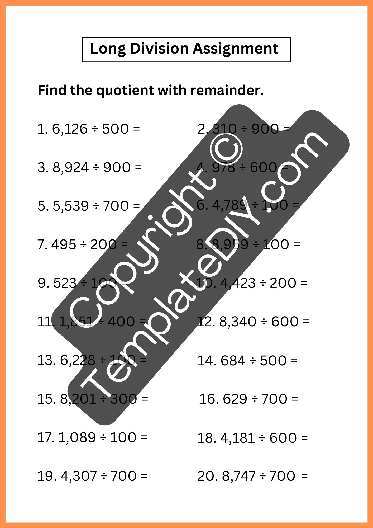 5th Grade Division Worksheets Printable