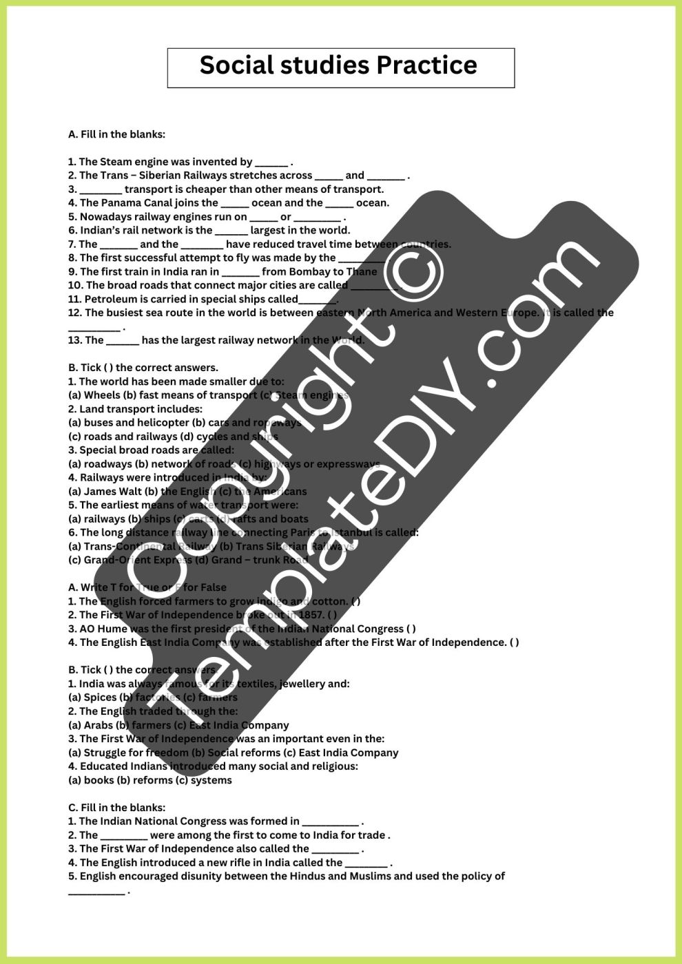 5th Grade Social Studies Worksheets Printable Template PDF