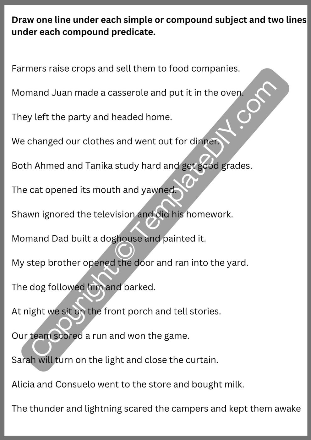 6th Grade Grammar Worksheets Printable Template in PDF