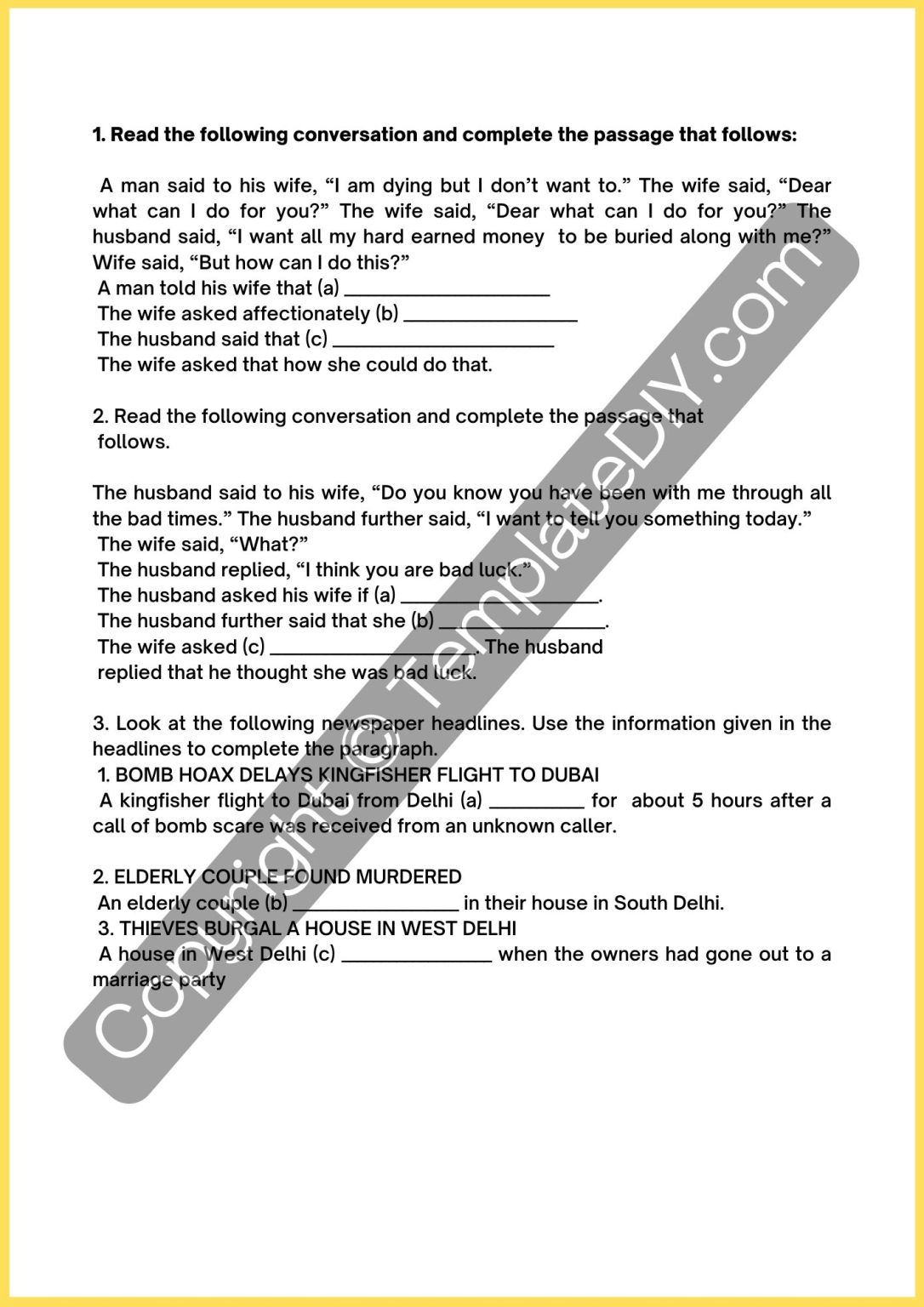 9th Grade English Worksheets Template Printable PDF, Word