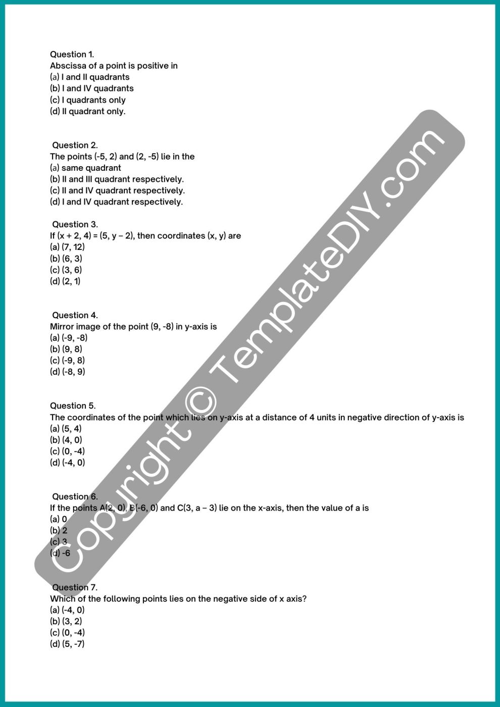 9th Grade Math Worksheets Template Printable PDF, Word