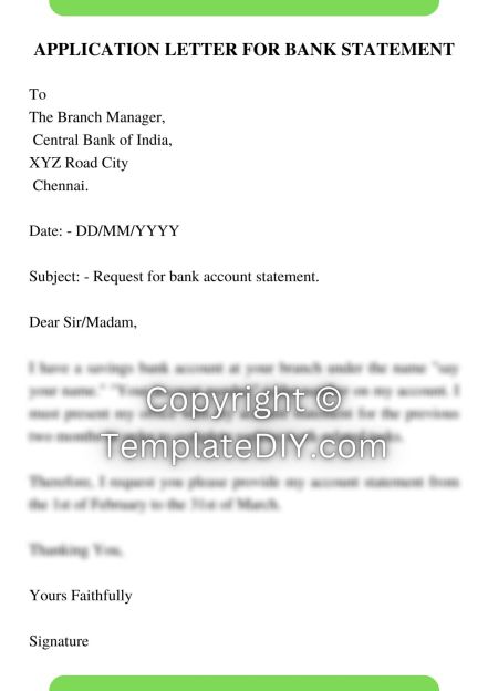 Application Letter for Bank Statement Sample with Examples