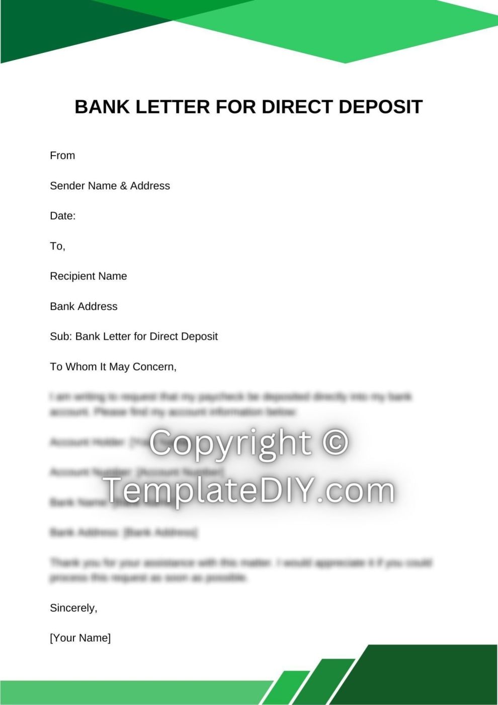 Bank Letter for Direct Deposit Sample with Examples [Word]
