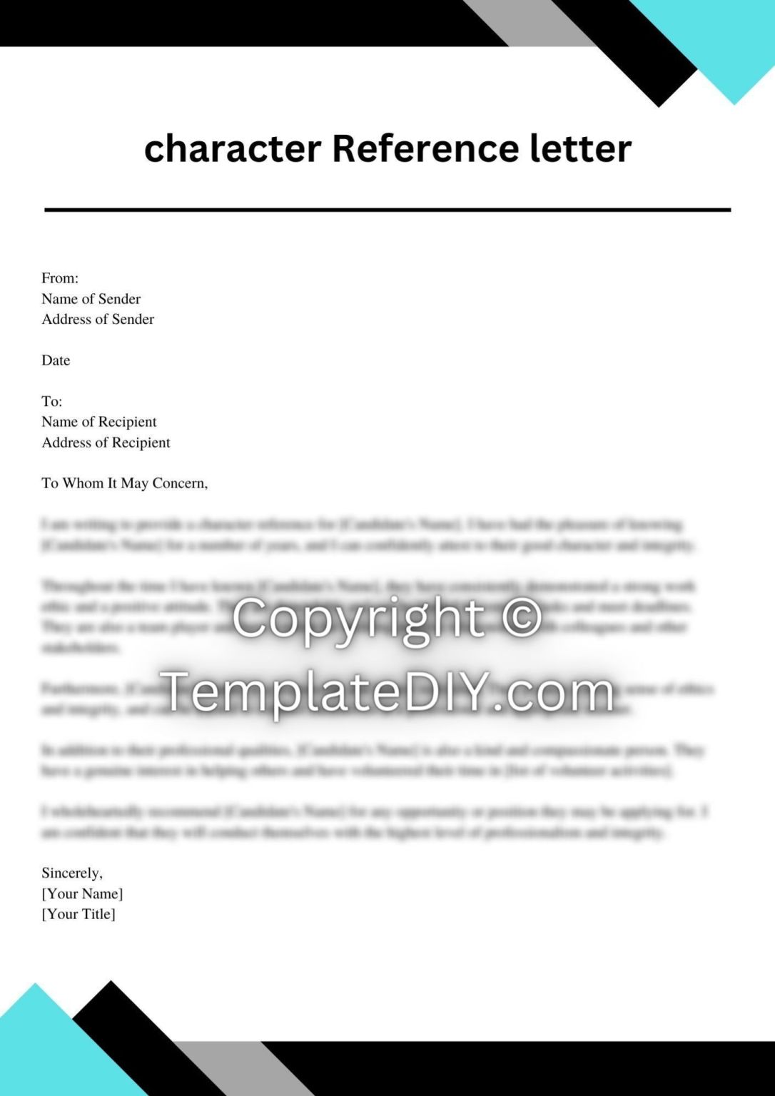 Character Reference Letter Document Sample with Examples