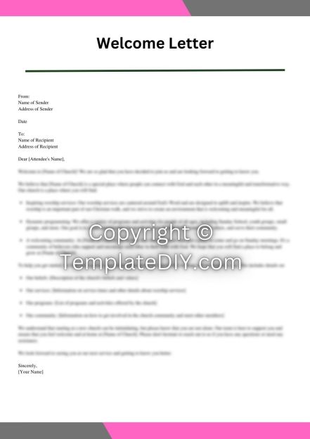 Church Welcome Letter Sample with Examples [Word Editable]
