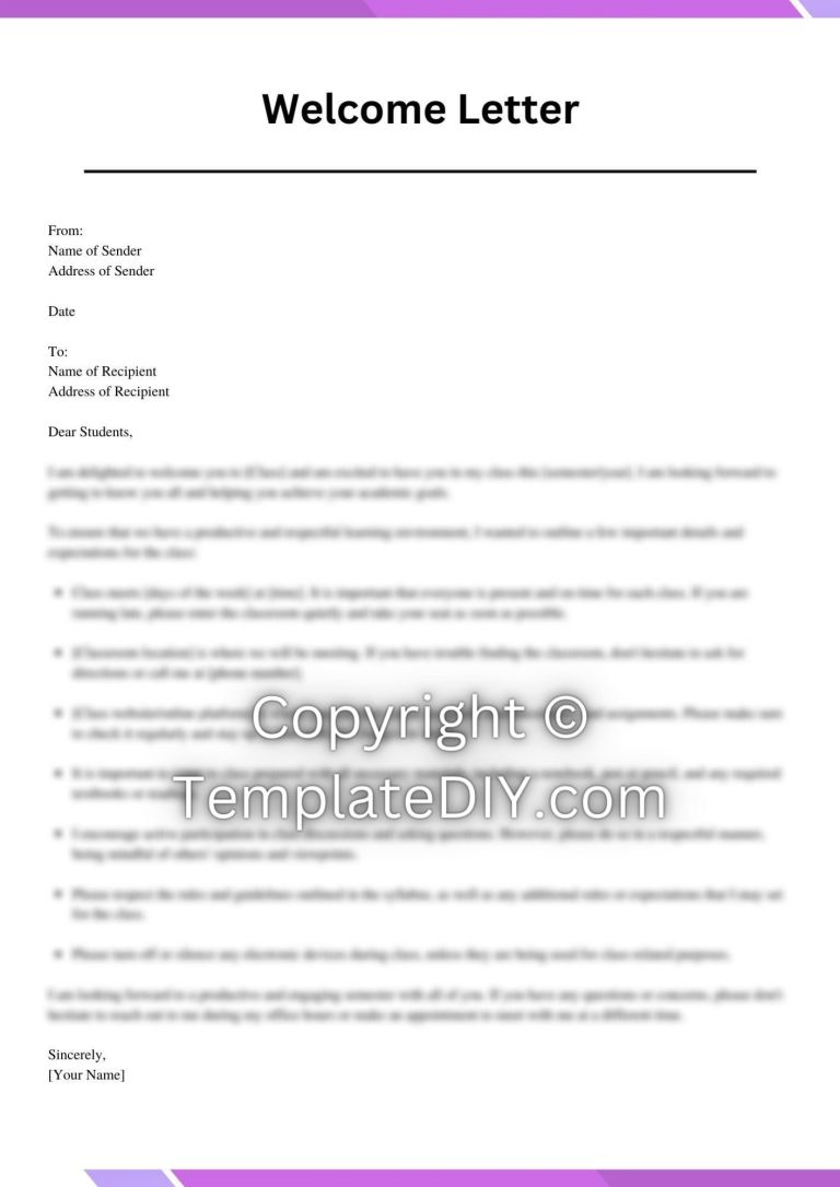 Classroom Welcome Letter Sample with Examples [Word]