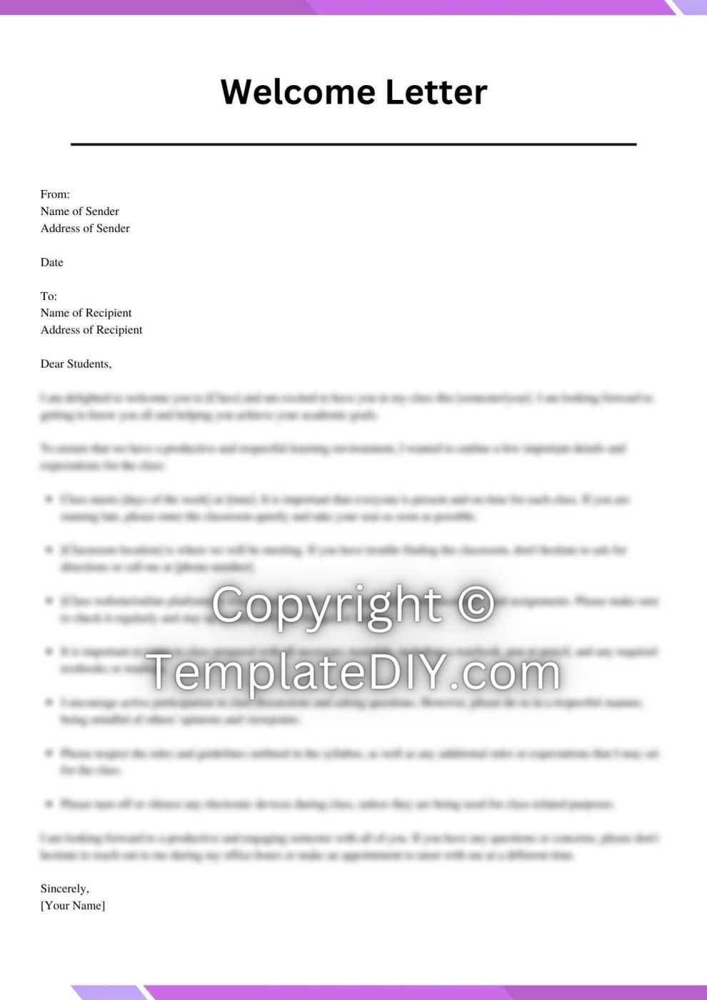 Classroom Welcome Letter Sample with Examples [Word]