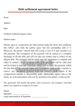 Debt Settlement Agreement Letter Sample with Examples