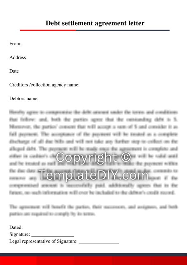 Debt Settlement Agreement Letter Sample with Examples