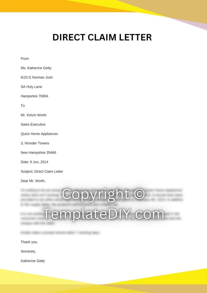 Direct Claim Letter Sample & Template for Insurance Claims