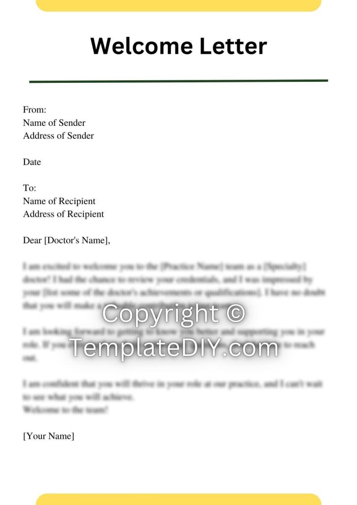 Doctor Welcome Letter Template Printable PDF & Word