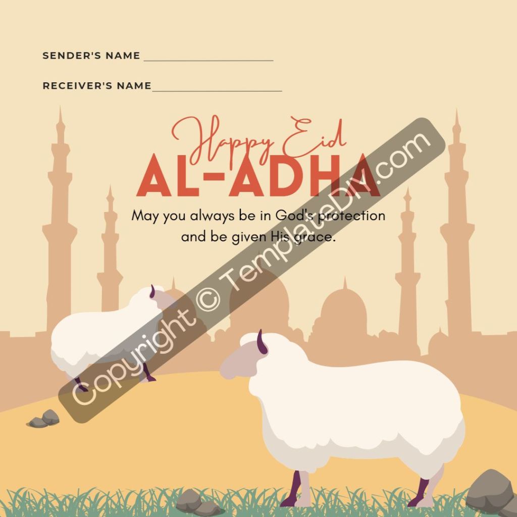 Eid al-Adha Greeting Card Template Printable PDF, Word