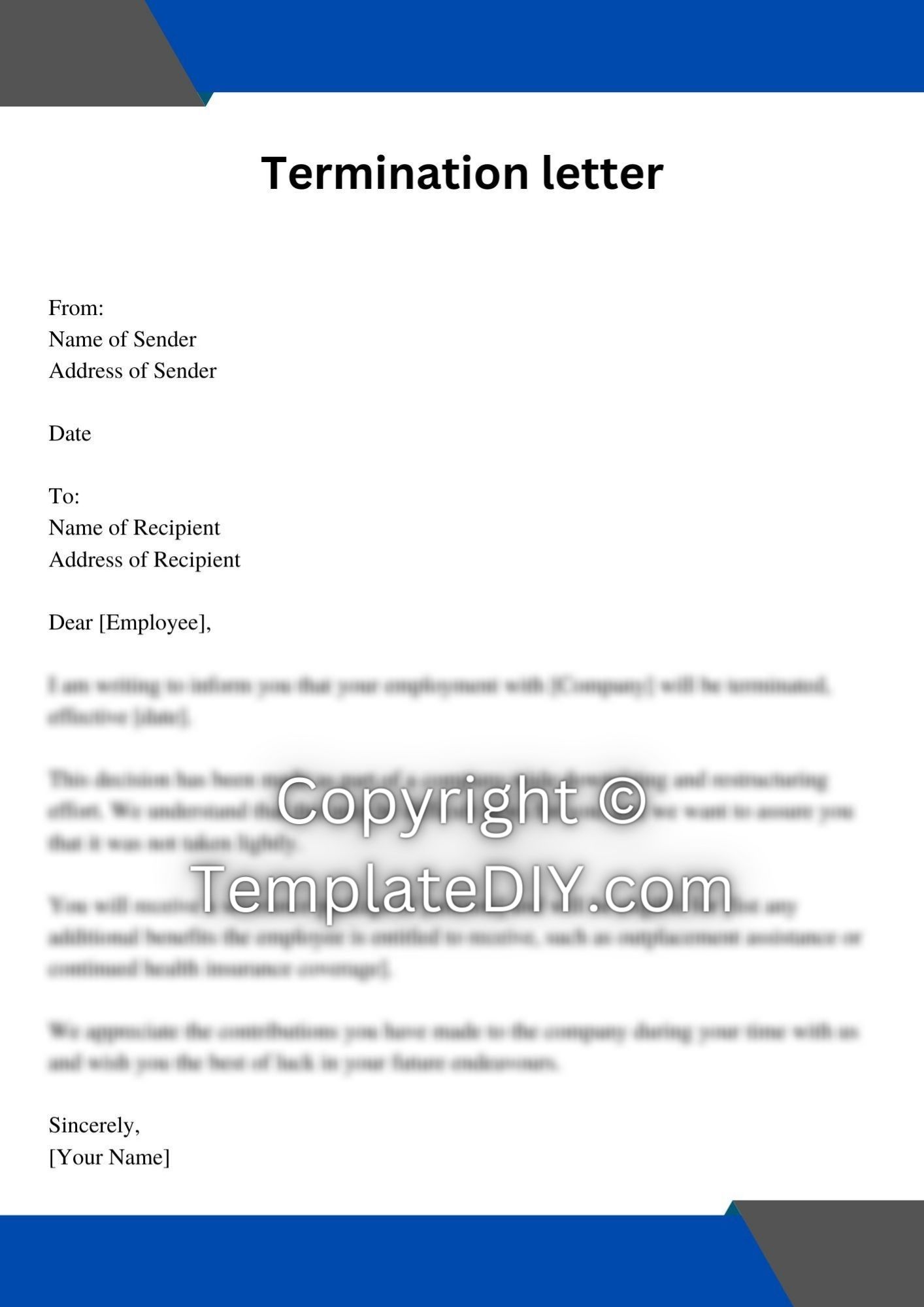 Termination Letter Sample Format