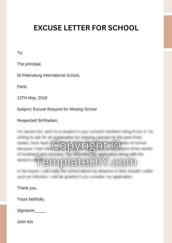 Excuse Letter for School Sample with Examples
