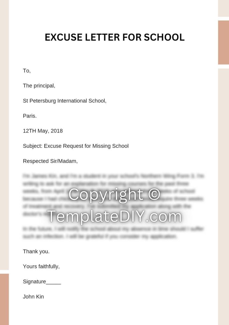 Excuse Letter for School Sample with Examples