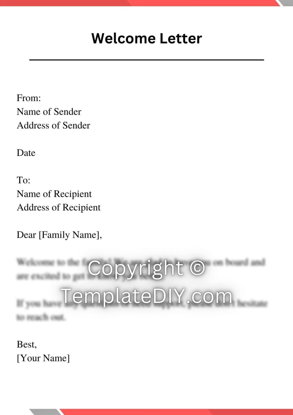 Family Welcome Letter Sample with Examples [Word Editable]
