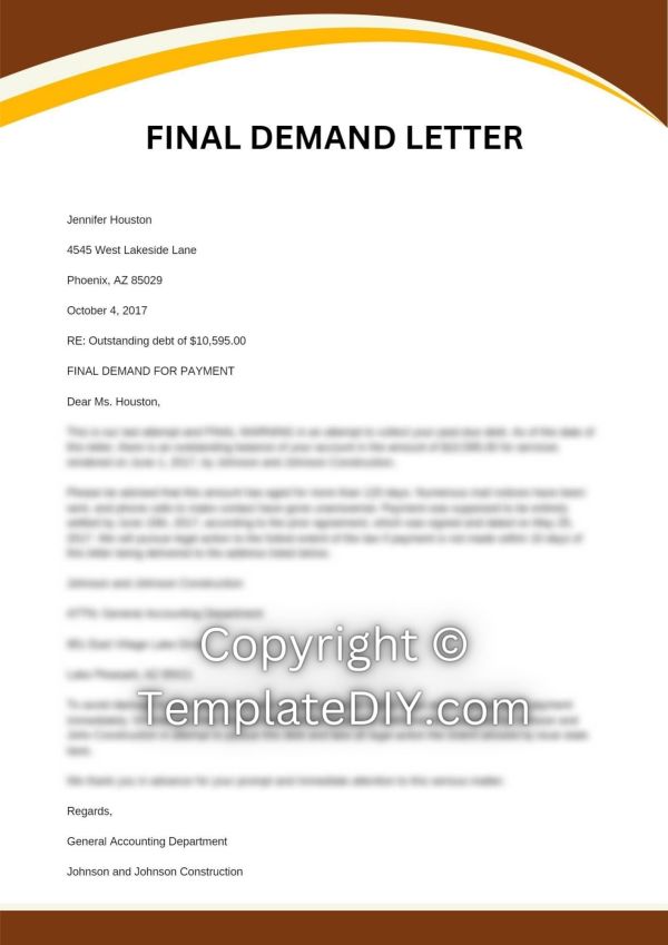 Final Demand Letter Sample with Examples [Word Editable]