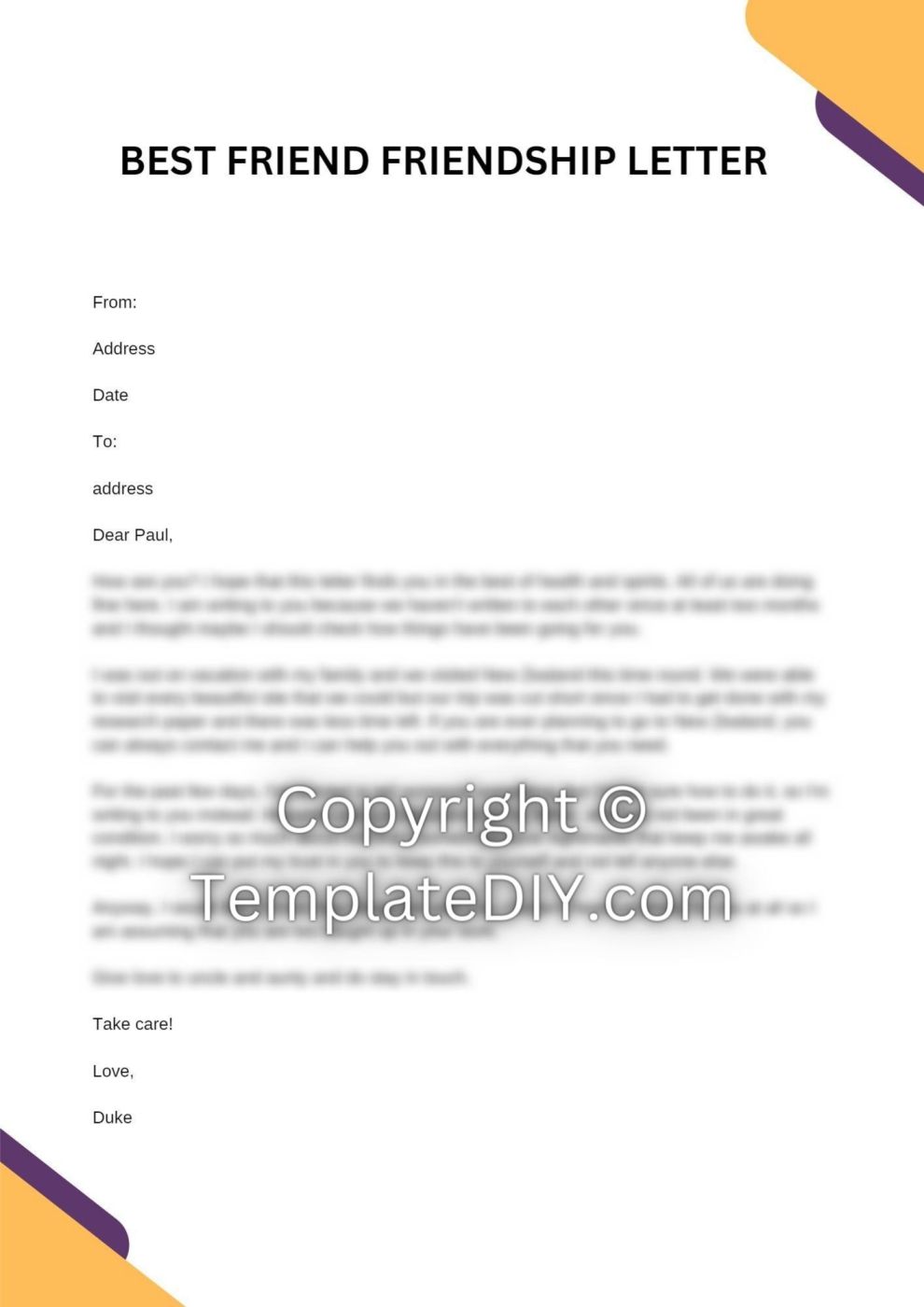 Friendship Letter to Best Friend Sample and Examples [Word]