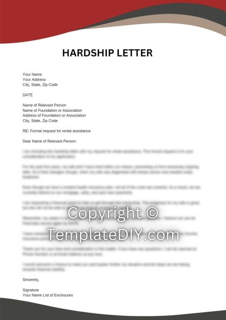 Hardship Letter Template for Rent Assistance (Download Now)