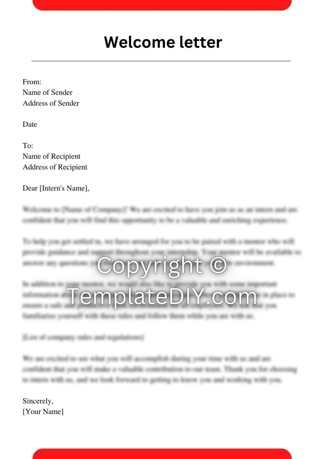 Intern Welcome Letter Sample Template with Example PDF, Word