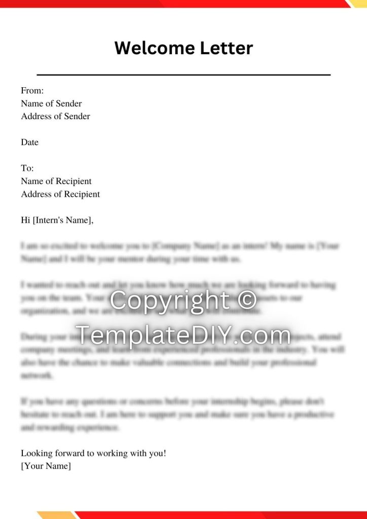 Internship Welcome Letter Sample with Examples [Word]